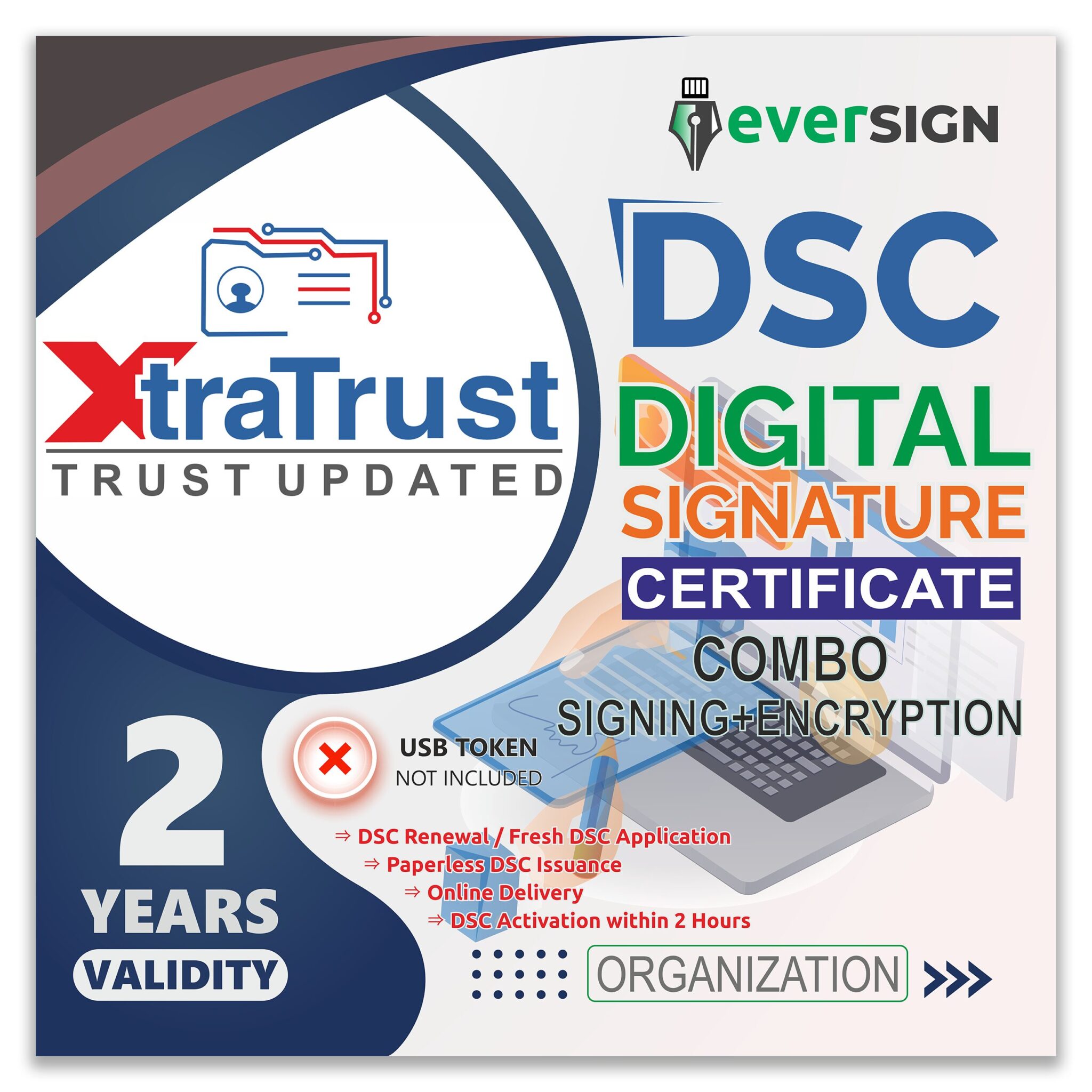 XtraTrust (Class 3 Combo DSC) Digital Signature Certificate + Encryption - Individual - For 2 ...
