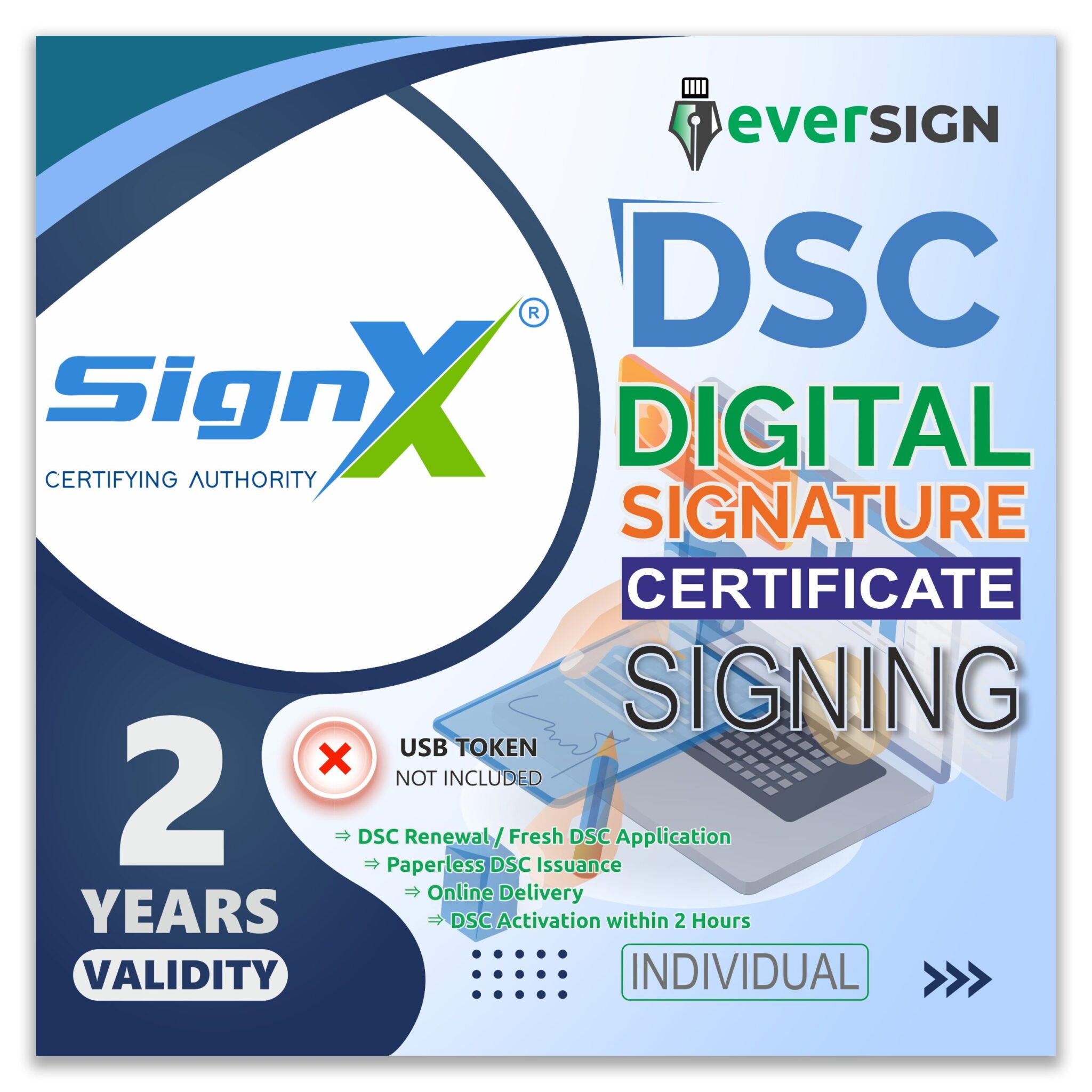SignX (Class 3 DSC) Digital Signature Certificate - Individual - For 2 ...
